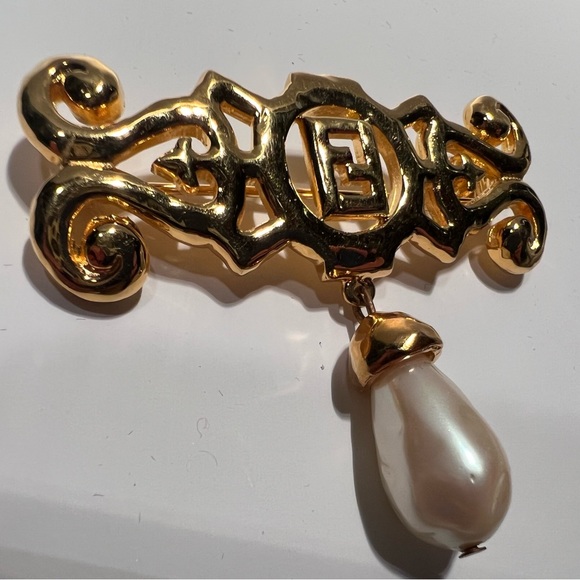 Fendi | Jewelry | Fendi Scroll Pearl Brooch | Poshmark